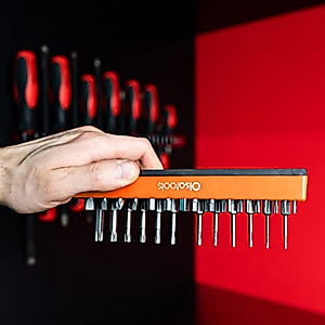 Olsa Tools Professional Hex Bit Organizer with Magnetic Base | Professional Quality Hex Bit Holder for Your Specialty, Drill or Tamper Bits (Orange)