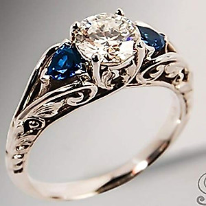 Bands Rings, Fashion Ring, Glitter Round Rhinestone Inlaid Hollow Band Ring Bridal Engagement Jewelry Gift - Dark Blue US8