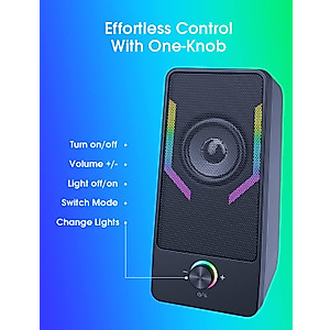 NOOTRY Computer Speakers, Gaming Desktop Speakers with 7Color Backlit, 10W USB Powered Volume Control Speakers, 2.0CH Stereo Laptop Speaker, Bluetooth&USB Audio for PC, Monitor, Mac, Tablet, Phone