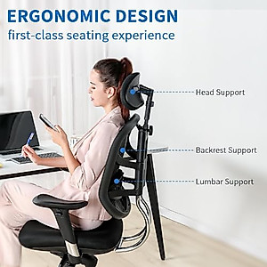 WAFTING Office Chair, Large and Tall Desk Chair, Adjustable Backrest Computer Chair with Thick Seat Cushion, 3D Adjustable Headrest, Lumbar Support and Armrest，Home Office Ergonomic Chair Black