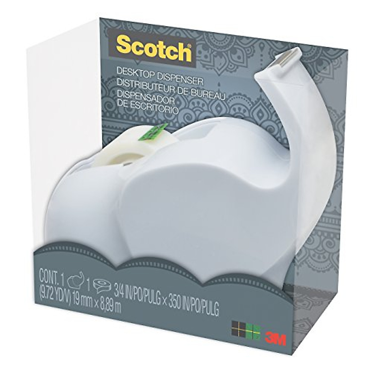 Scotch Desktop Tape Dispenser, Elephant Dispenser, 3/4 in x 350 in (C43-ELPHT), Gray