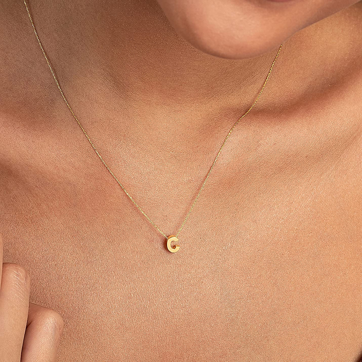 GELIN 14K Solid Gold Initial Necklace for Women | 14k Yellow Gold Custom Letter Pendant Necklace | Simple 14k Gold Alphabet Necklace, 18" (M)