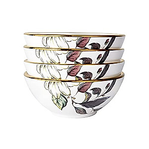 fanquare Porcelain Snack Bowls Set of 4, Floral Dipping Bowl, 9 oz Dessert Bowl for Ramen, Salad, 5 Inch