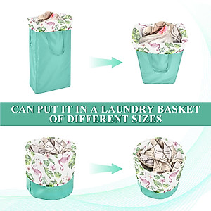 Cute Flamingo Leaves Laundry Bag Travel Mesh Dirty Clothes Organizer Large Washable Laundry Bag with Drawstring Easy Fit a Laundry Basket Hamper for College Dorm Vacation Camp