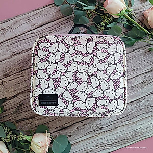 Impressions Vanity Hello Kitty Cosmetic Bag with Faux Leather,Travel Toiletry Bag with Inside Zipper Pockets, Waterproof Reusable Large Cosmetic Makeup Vanity Organizer (White/Pink)