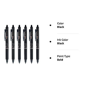 Pilot FriXion Clicker pen 1.0mm, Erasable Gel Pens, Bold Point, 6 pack (Black)