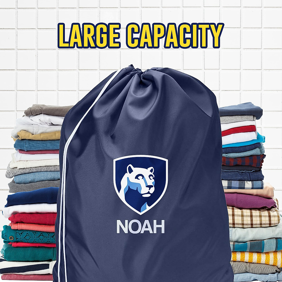 Personalized Laundry Bag, Custom Nylon Laundry Bag with Drawstring Closure, Dorm Room Essentials For College Students Girls and Guys Add Your College Logo or Your Team Design