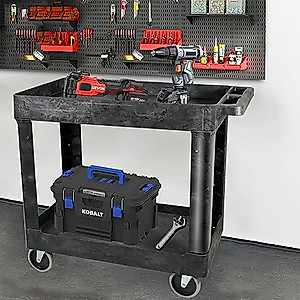 AQNIEGEP 2 Shelf Utility Cart Heavy Duty Rolling Cart with Brake Wheels Storage Service Cart w/Deep Shelves for Warehouse Workshop Cleaning Office Restaurant Commercial Moving 550lbs Capacity Black