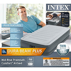 Intex Recreation 67765E Comfort Plush Mid Rise Dura-Beam Airbed with Built-in Electric Pump, Bed Height 13", Twin
