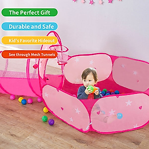 LDTNET 3pc Kids Play Tent for Girls with Ball Pit, Crawl Tunnel, Princess Tents for Toddlers, Baby Space World Playhouse Toys, Boys Indoor& Outdoor Play House, Perfect Kid’s Gifts