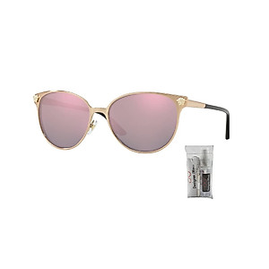 Versace VE2168 14095R 57MM Pink Gold/Dark Grey Mirror Pink Sunglasses for Women + BUNDLE With Designer iWear Eyewear Kit