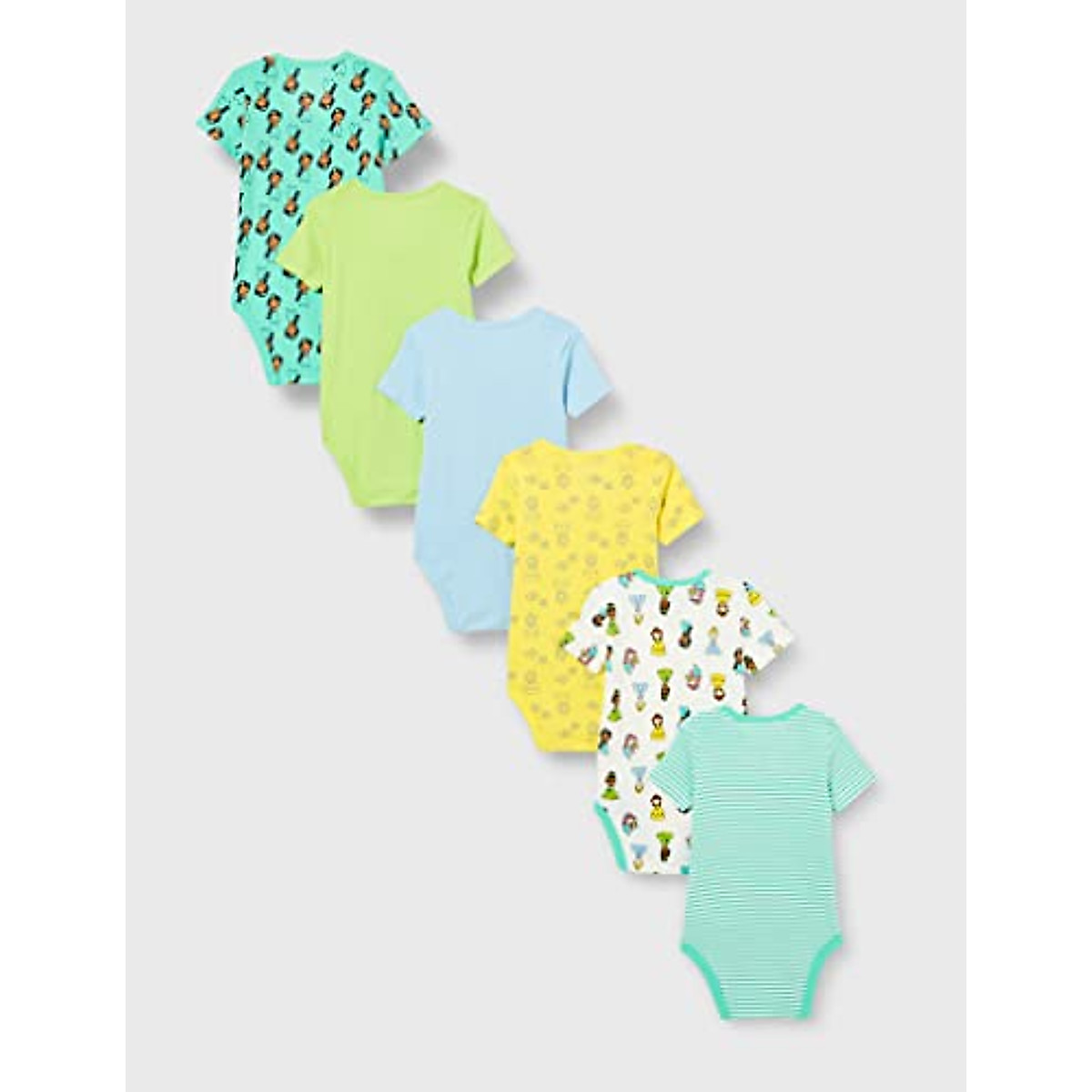 Amazon Essentials Disney | Marvel | Star Wars | Princess Baby Girls' Short-Sleeve Bodysuits, Pack of 6, Princess, 18 Months