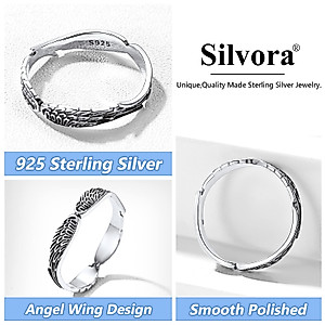 Sterling Silver Women Rings Size 9 Angel Wings Thumb Finger Wedding Band for Couple