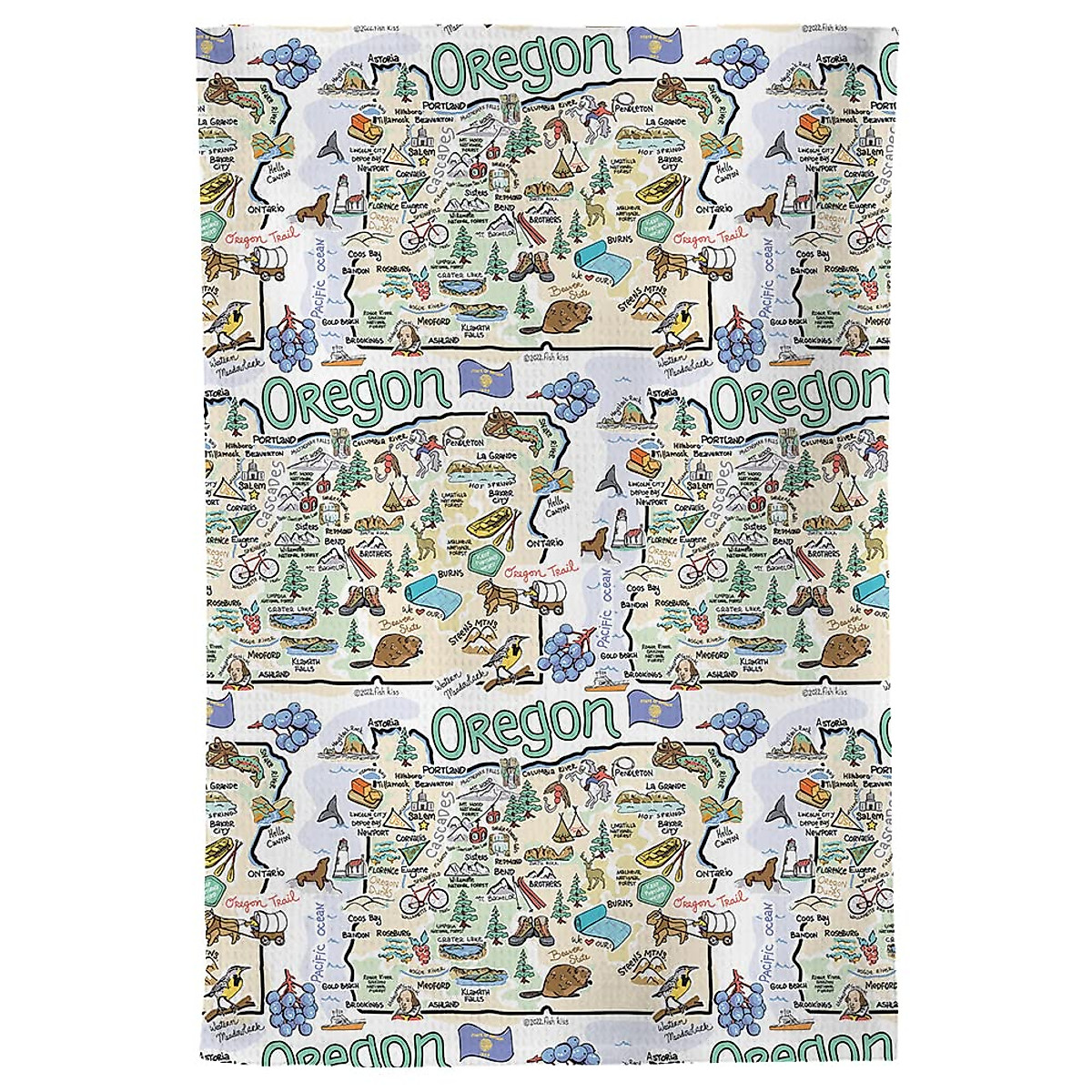 Fish Kiss State Map Multi-Use Towel (Oregon)