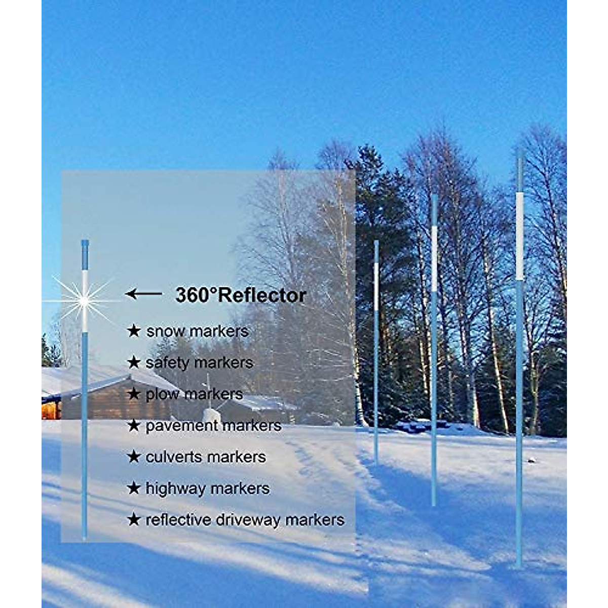 FiberMarker Snow Markers Driveway Reflectors Snow Stakes 72-Inch Blue 20-Pack 5/16-Inch (Dia.)
