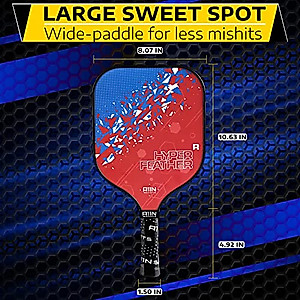 A11N HyperFeather R Pickleball Paddles Set of 2 for Beginners with 4 Outdoor Balls and 1 Backpack, Blue/Red