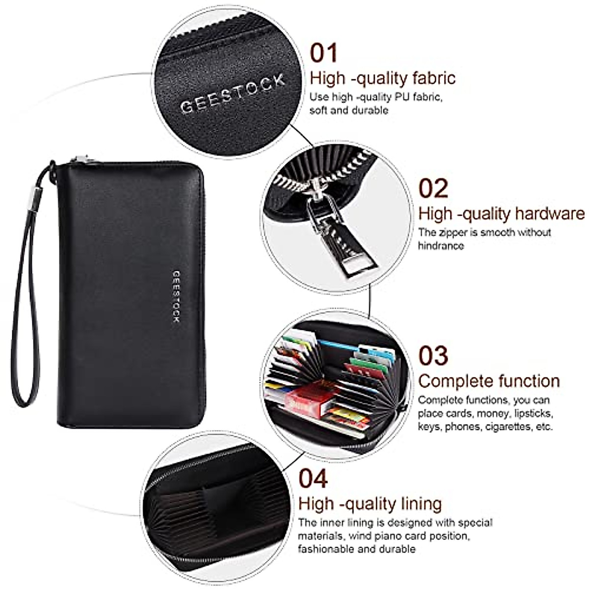 Geestock Large Capacity Credit Card Wallet, 24 Slots RFID Blocking Leather Card Holder Wallets, Zipper Organizer Accordion Wallet for Women Men, Black