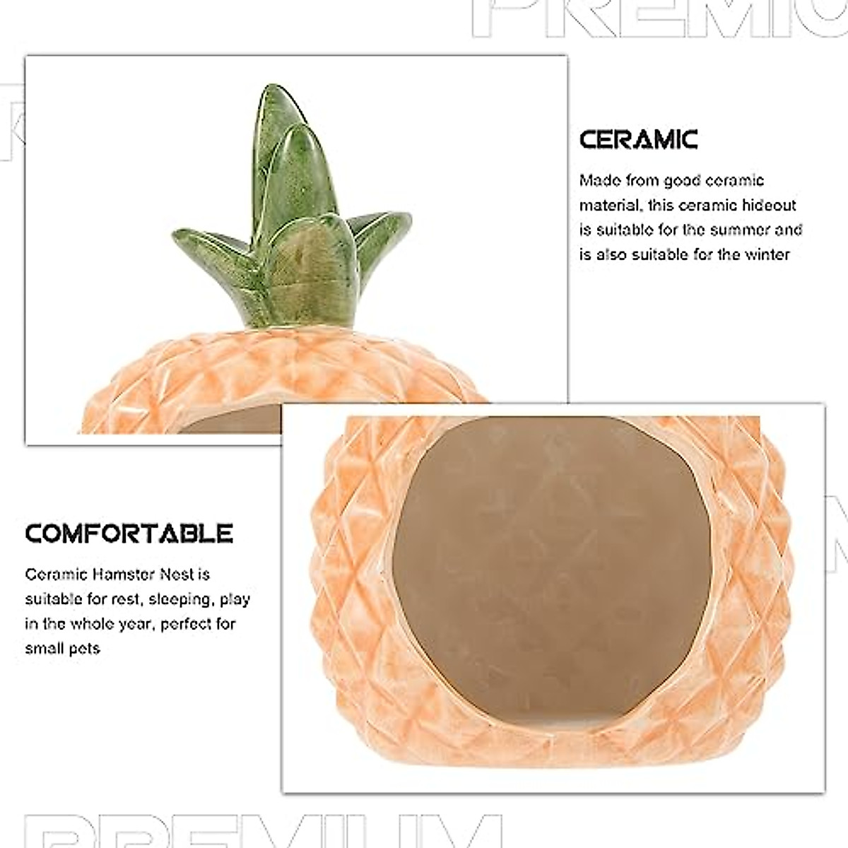 POPETPOP Ceramic Hamster Hideout - Lovely Pineapple Chinchilla Cooling Gerbil House Hamster Bed Room Cage Accessories for Guinea Pig Gerbil Ferret Hamster House