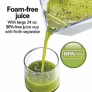 Hamilton Beach 67951 Cold Press Masticating Juicer Machine, Slow and Quiet Action, Juice Fruits & Vegetables, BPA Free, Easy Clean, 150 Watts, Silver