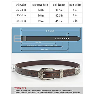 TOPACC Western Embossed Engraved Tooled Leather Belt for Women Brown Cowgirl Cowboy Country Belts for Jeans Pants Girls