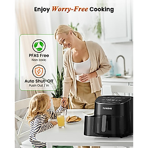 Nuwave Brio Plus Air Fryer 8 Qt, New & Improved, PFAS-FREE, 7 Digital One-Touch Cook Functions that AIR FRY, BAKE, ROAST, DEHYDRATE, TOAST, REHEAT, PREHEAT, 150 Presets, 50°F~400°F, 700/1500/1800W