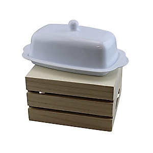 White Plastic Rectangle Butter Dish with Lid Easy Scoop, No Mess Lid Carry Handles and Knob Top BPA Free Holds Full American Bar of Butter