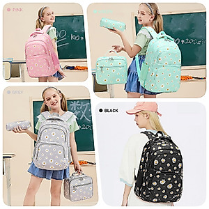 3Pcs Daisy Printed Kids Backpack Girls School Bookbag Set Elementary Students Daypack with Lunch Bag