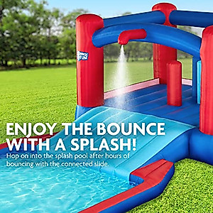 Sunny & Fun Slide N’ Splash Bounce House Inflatable Water Slide Park – Heavy-Duty for Outdoor Fun, Wide Slide & Splash Pool – Easy to Set Up & Inflate with Included Air Pump & Carrying Case
