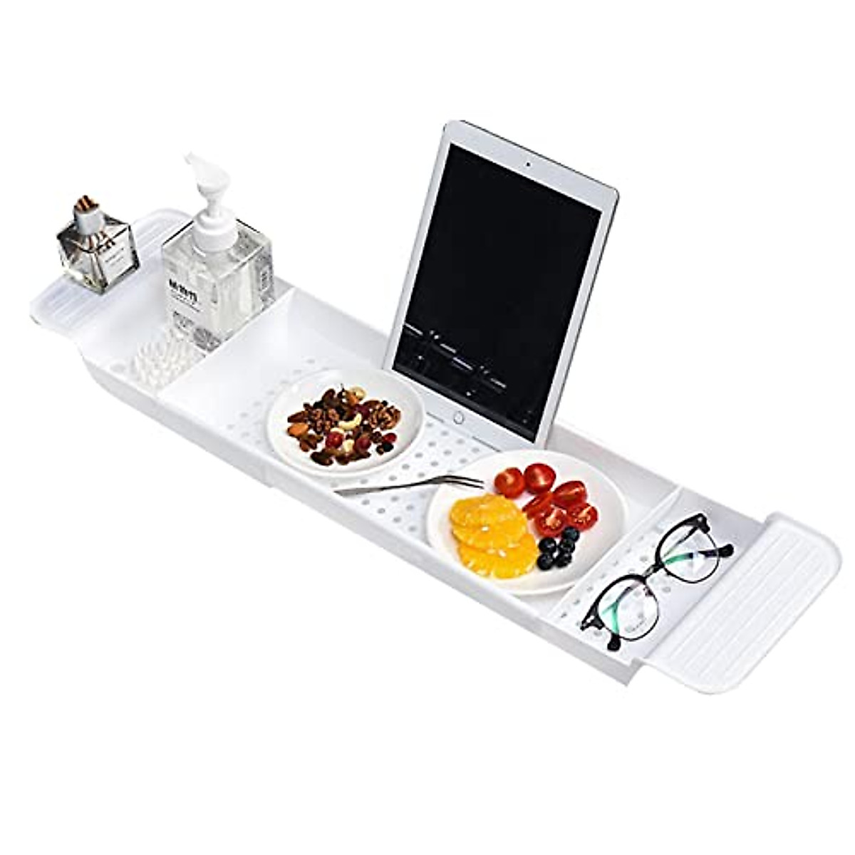 Bathtub Caddy Tray,Expandable Bathroom Tray with Reading Rack or Tablet Holder,Multifunctional Bathtub Tray, Tub Organizer Holder for Wine Cup, Soap Dish, Book Space & Phone Slot