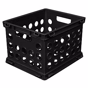 Sterilite Mini Crate, Stackable Plastic Storage Bin with Handles, Organize Home, Garage, Office, School, Dorm Room, Black, 12-Pack