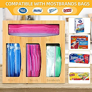PITCH + PULSE Ziplock Bag Organizer for Kitchen Drawer, Bamboo Bag Holder Dispenser for Sandwich, Quart Slider, Gallon, Snack Plastic Bags, Compatible for Universal Food Storage