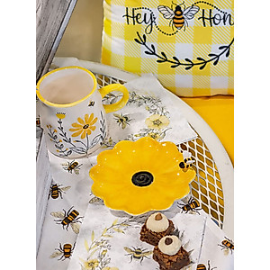 Boston International Serving Plate Everyday Ceramic Tableware, 6-Inches Round, Sunny Bee Sunflower