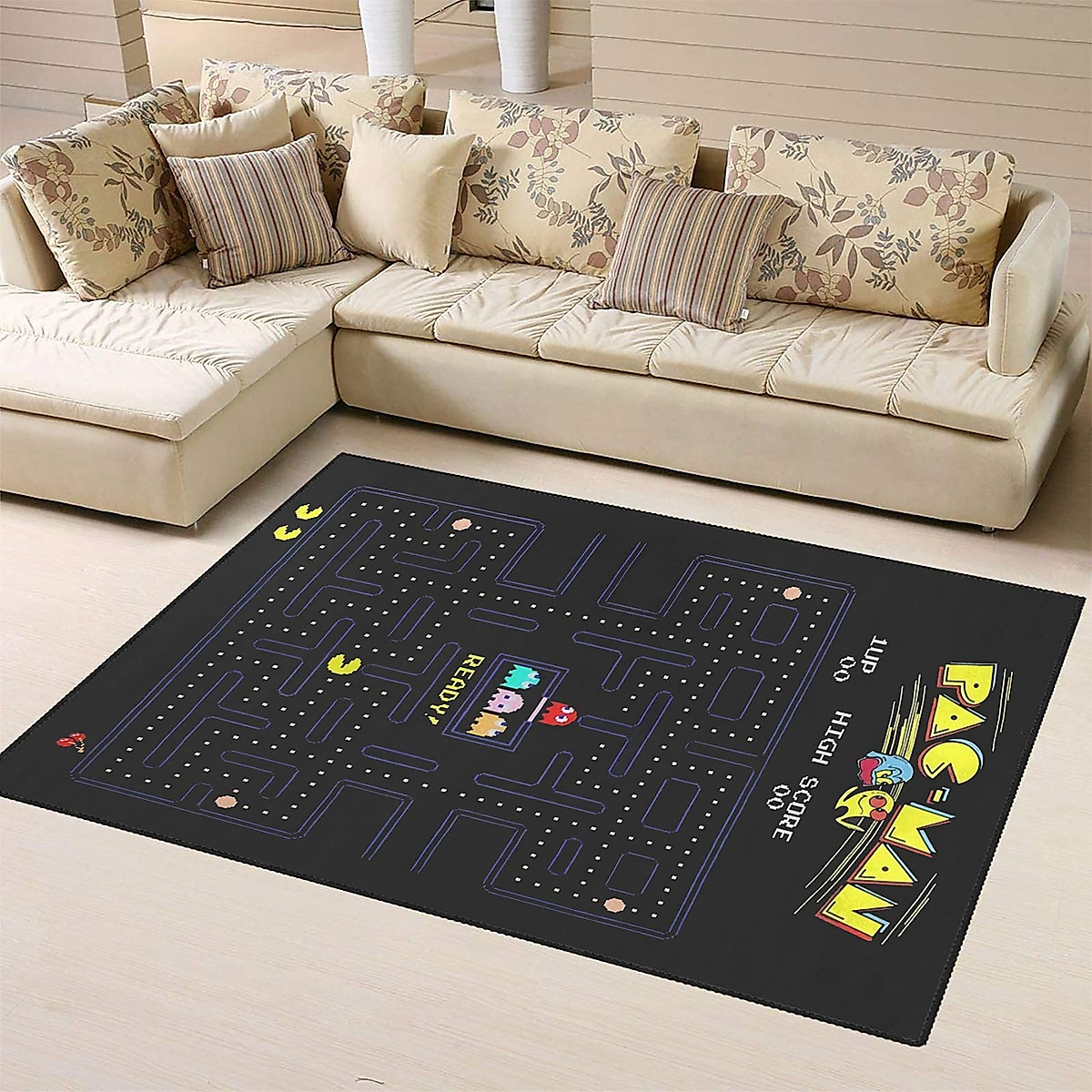 Cute Arcade Video Game Area Rug Non-Slip Carpets Floor Mat for Bedroom Living Room Home Decoration 5.2'x7.5'
