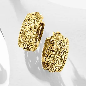 Ross-Simons 18kt Gold Over Sterling Beaded-Edge Byzantine Hoop Earrings