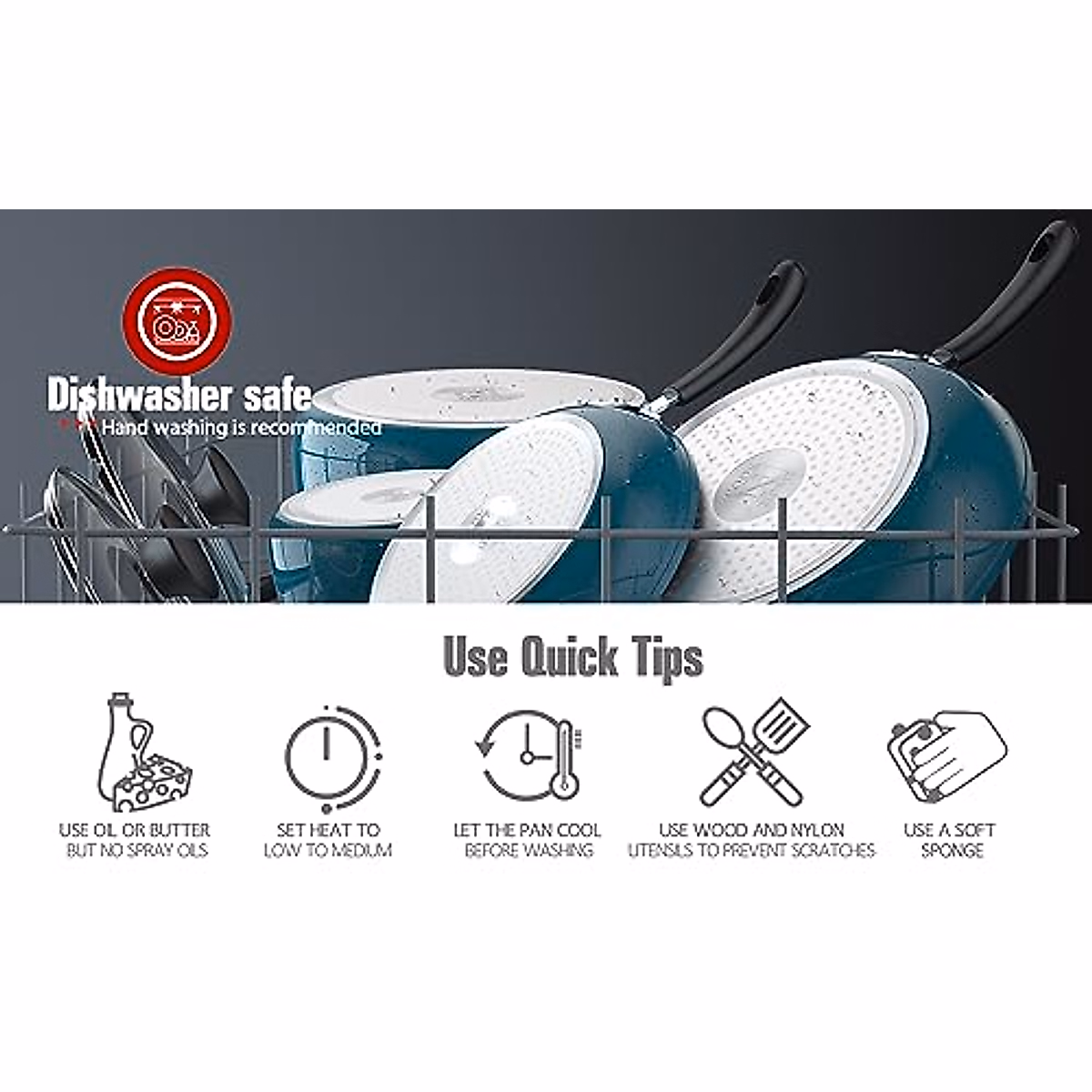 Cook N Home Pots and Pans Nonstick Cookware Set 10-Piece, Belly Shape Kitchen Cooking Set with Frying Pans and Saucepans, Induction Compatible, Turquoise