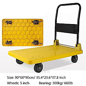 Generic Platform Truck Folding Platform Truck Plastic Deck and Metal Handle Hand Cart with Wheels Foldable Push Trolley for Parcel Tools Moving Flatbed Cart (, Large