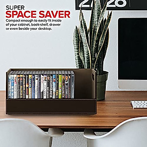 Stock Your Home DVD Storage Box, Movie Shelf Organizer for Blu-Ray, Video Game Cases, CDs, VHS Tape Display Stand, Disc Holder Can Store Up to 28 DVDs, Faux Leather (Brown)