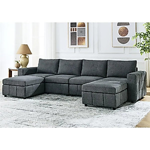 FANCUF Upholstered Modular Sofa, U-Shaped Sectional Sofa Sets for Living Room Apartment(4-Seater with 2 Ottoman)