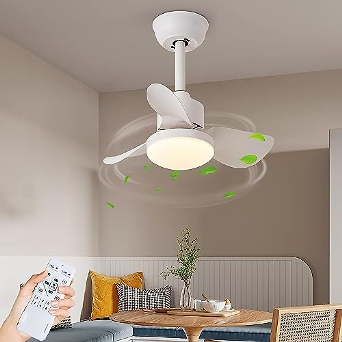 EMIKIRII Ceiling Fan with Lights and Remote,21'' Small Modern Ceiling Fan,Smart APP Control,Dimmable Metal Blades Flush Mount Quiet Mini Ceiling Fans Lights for Kitchen Dining Room Bedroom