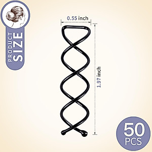FANDAMEI 50PCS Spiral Hair Pins, Spin Pins Non-Scratch Round Tips, Twist Screw Hair Pin for Women Bun Hair Style DIY, Spiral Bobby Pins Black