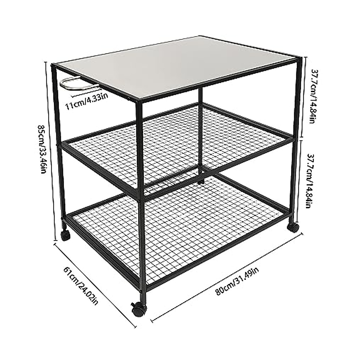 KarweuSu 3-Tier Shelf Food Preparation BBQ, Outdoor Cook Adjustable Station Table with Wheels, Heightened Bottom Grill Serving Cart Movable Trolley Storage (with Handle)