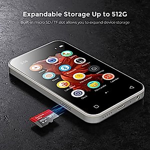 TIMMKOO MP3 Player with Bluetooth, 4.0" Full Touchscreen Mp4 Mp3 Player with Speaker, Portable HiFi Sound Mp3 Music Player with Bluetooth, Voice Recorder, E-Book, Supports up to 512GB TF Card (White)