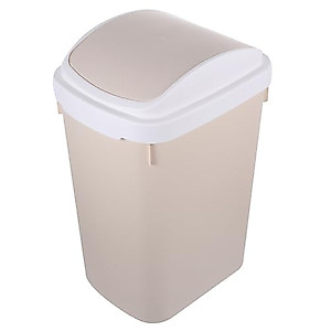 HOMOCONO Household Flip Trash Can Waste Bin for Bedroom Large Lidded Buckets Dustbin Lid Trash Bucket Trash Bin with Lid Bedside Trash Bin Pantry Clear Pp Beige