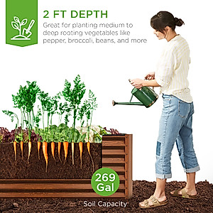 Best Choice Products 6x3x2ft Outdoor Metal Raised Garden Bed, Deep Root Box Planter for Vegetables, Flowers, Herbs, and Succulents w/ 269 Gallon Capacity - Wood Grain