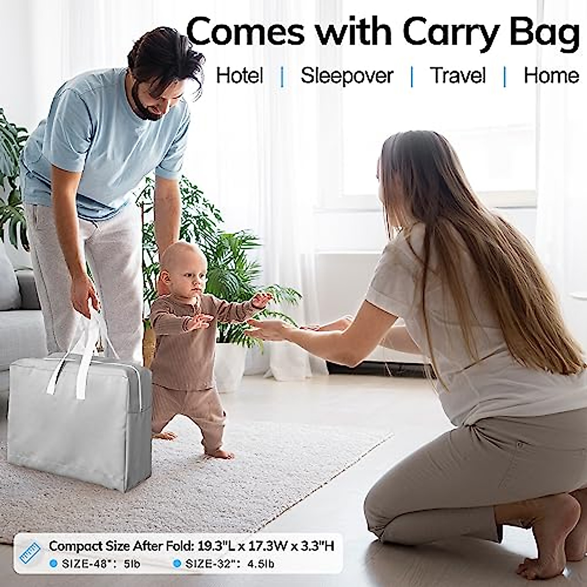 omzer Travel Bed Rails for Toddlers - Foldable Portable Safety Rail with No Drill, Short Bed Rail Guard for Baby Child/Elderly, Height Adjustable for Crib Twin Queen Full King Size Bunk Bed -32 Inch