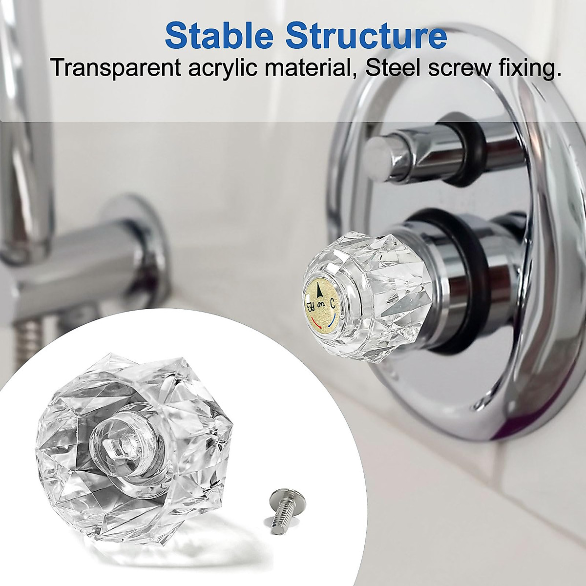 Replacement Single Clear Knob Faucet Handle Fit for Delta RP2391 with Offset Hole for Shower/Tub 2-1/2" x 2-1/8" Clear Acrylic Finish