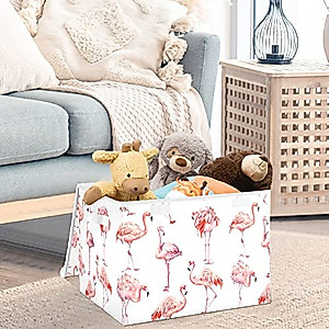 CaTaKu Flamingo White Storage Bins with Lids and Handles, Fabric Large Storage Container Cube Basket with Lid Decorative Storage Boxes for Organizing Clothes