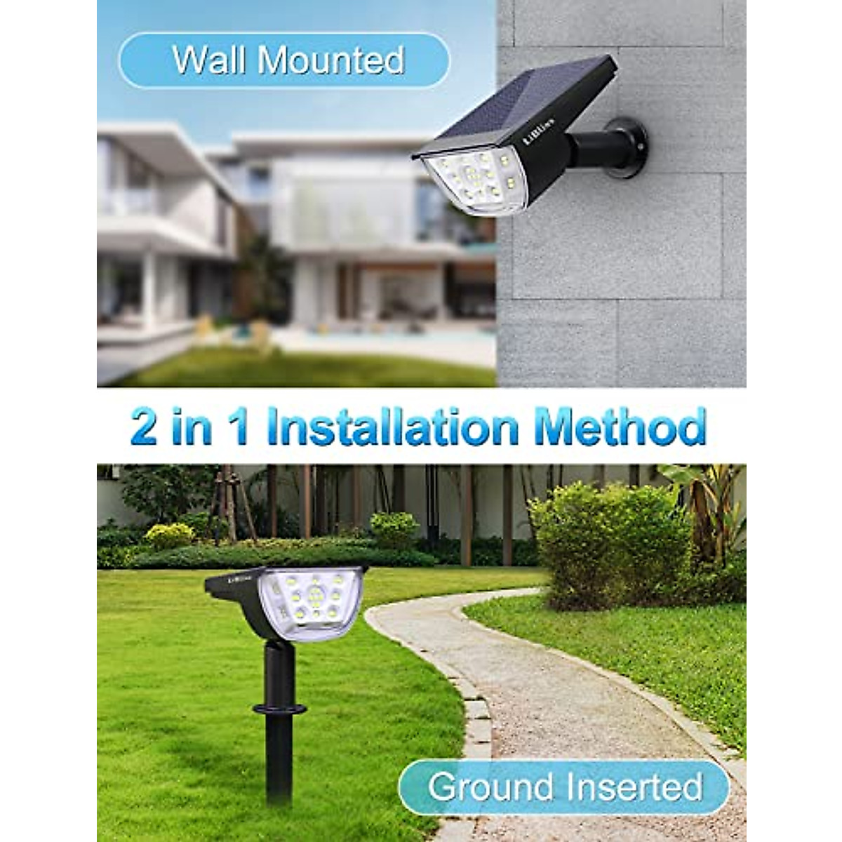 Solar Spotlights Outdoor [10 Pack/3 Lighting Modes], LiBlins Solar Light Outdoor IP67 Waterproof, Wireless Solar Landscape Spotlights, Wall & Ground Mounted for Yard Patio Pool Walkway Tree Decoration