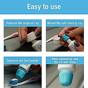Self Closing Toothpaste Caps 6-Pack by Tilcare - No Waste Cap Dispensers for Adult and Kids Bathroom - Mess-Free Toothpaste Lids - Easy to Use, Food Grade Silicone and BPA-Free Toppers