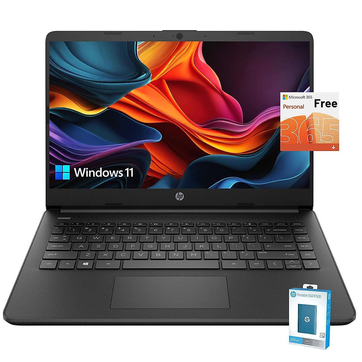HP Latest Stream 14" HD Laptop, Intel Celeron Processor, 8GB Memory, 64GB eMMC Storage, Fast Charge, HDMI, Up to 11 Hours Long Battery Life, Office 365 1-Year, Win 11 S, Microfiber Bundle, Black